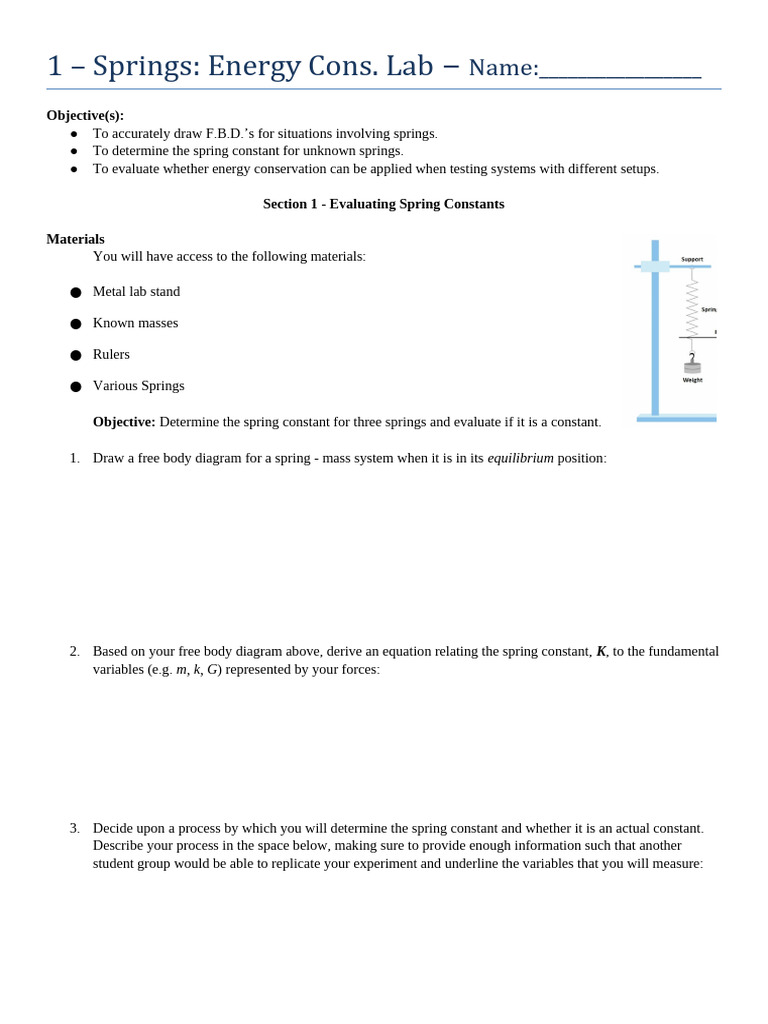 Lab - Springs 0 Energy Conservation Lab | PDF | Quantity | Physical ...