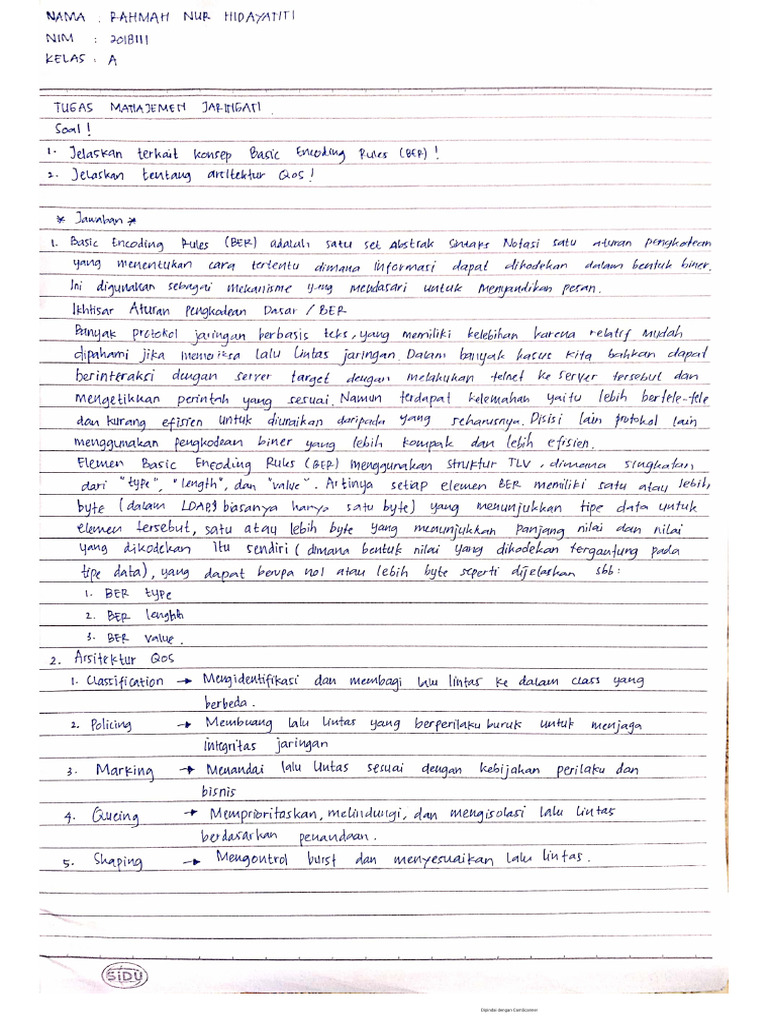 Manajemen Jaringan (Basic Encoding Rules Dan Arsitektur QoS) | PDF