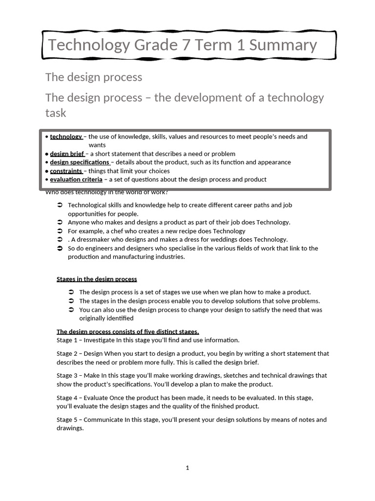 Term 1 Summary Technology1 Tjozbw | PDF | Lever | Drawing