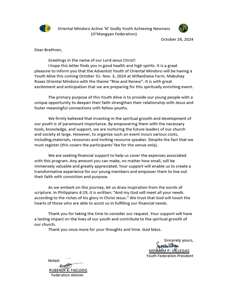 Youth Alive Letter | PDF | Christian Denominational Families ...