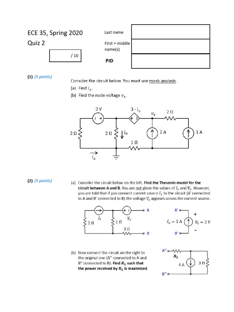 ECE35 - Spring 2020 - Quiz 2 | PDF