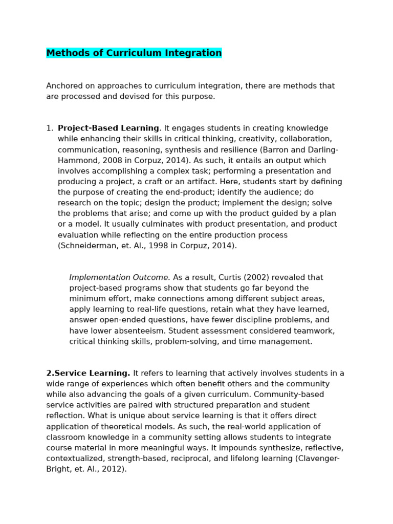 PED 110X-Methods of Curriculum Integration | PDF | Curriculum | Teachers