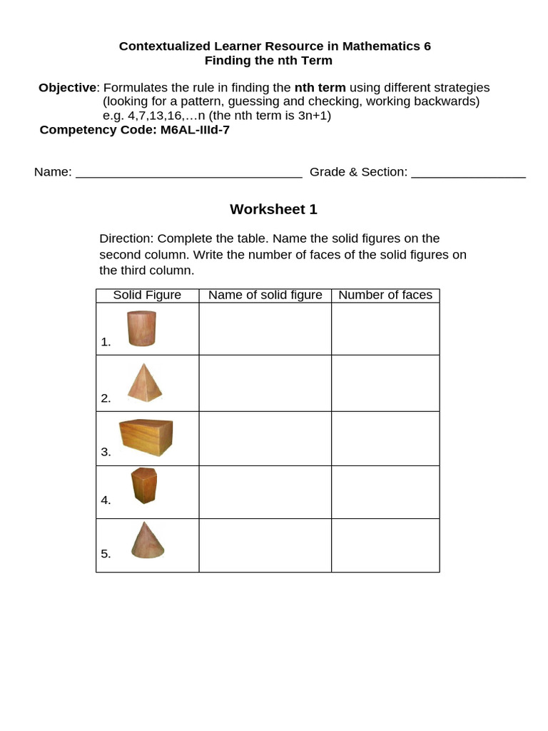 Solid Figures and nth Term Strategies | PDF | Classical Geometry | Geometry