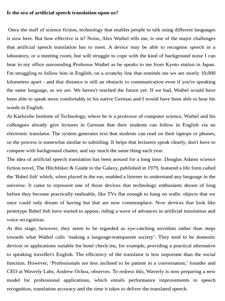 Is the era of artificial speech translation upon us | PDF ...