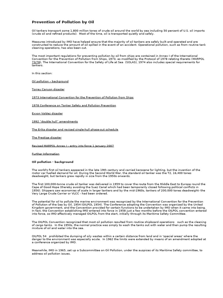 Oil Pollution Prevention Regulations | PDF | Oil Tanker | Oil Spill
