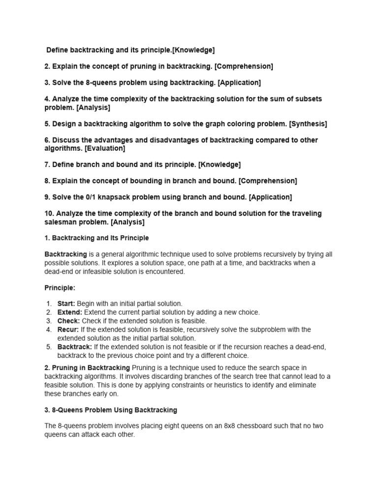 Define Backtracking and Its Principle. (Knowledge) ... | PDF | Time Complexity | Computational ...
