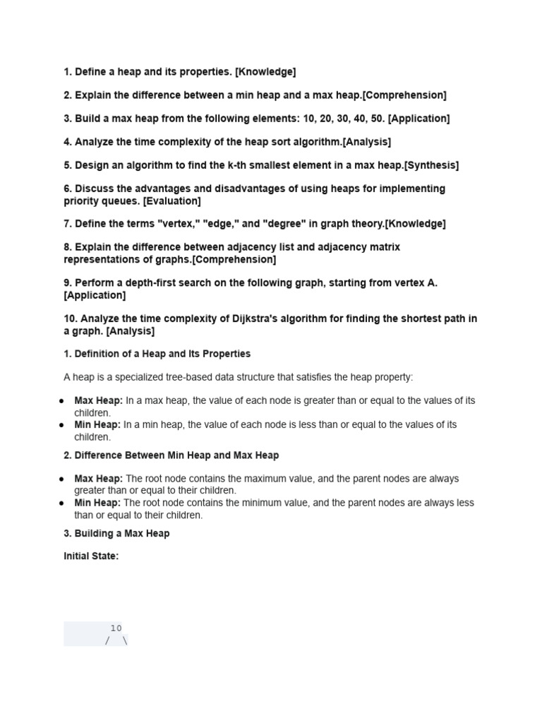 1. Define a heap and its properties. [Knowledge]... | PDF | Vertex ...