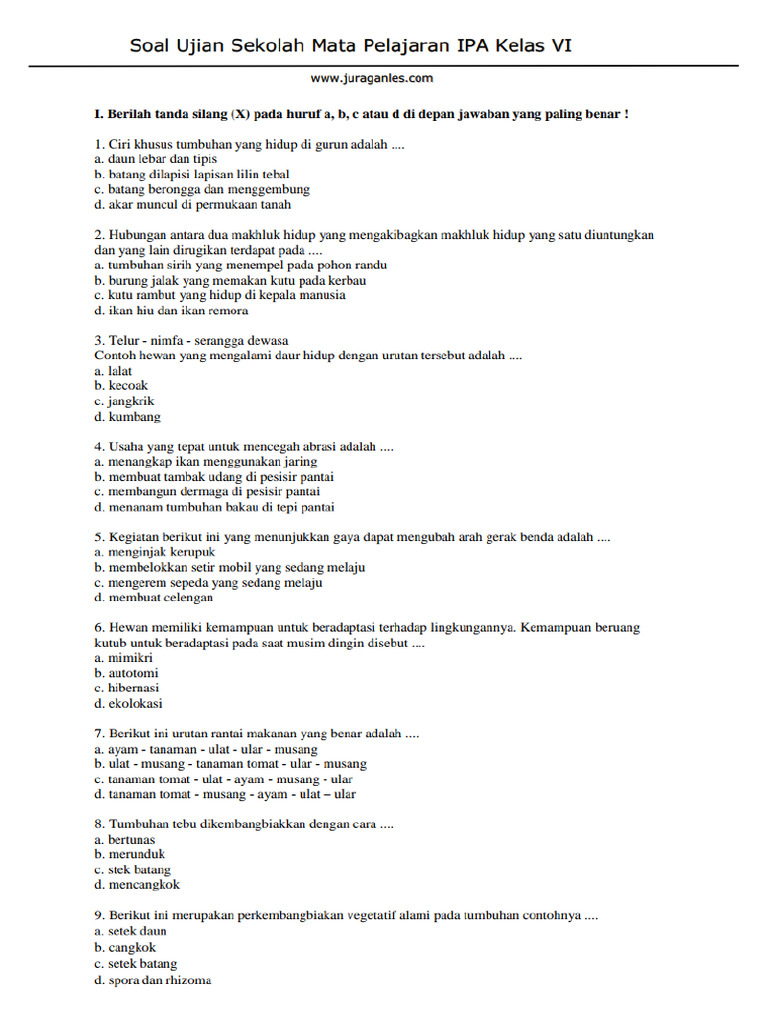 Soal Ujian Sekolah IPA Kelas 6 SD-MI-1 | PDF