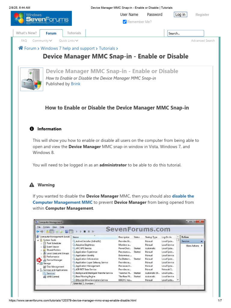 Enable/Disable Device Manager MMC Snap-in | PDF | Group Policy | Windows 7