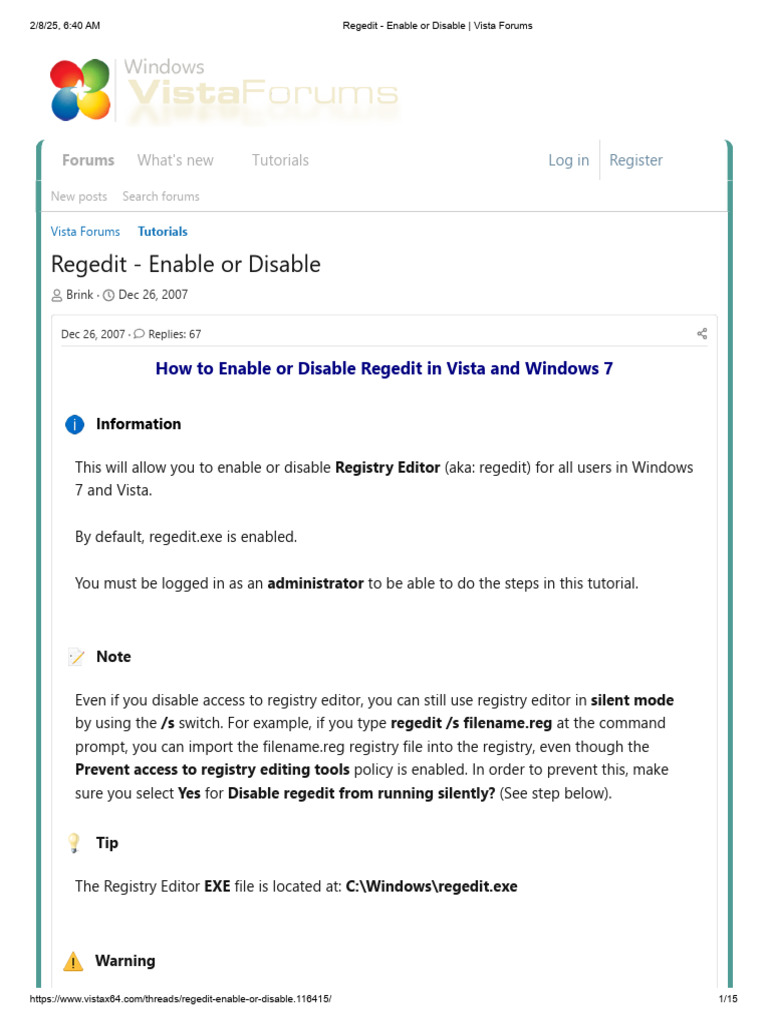 Regedit - Enable or Disable - Vista Forums | PDF | Windows Registry ...