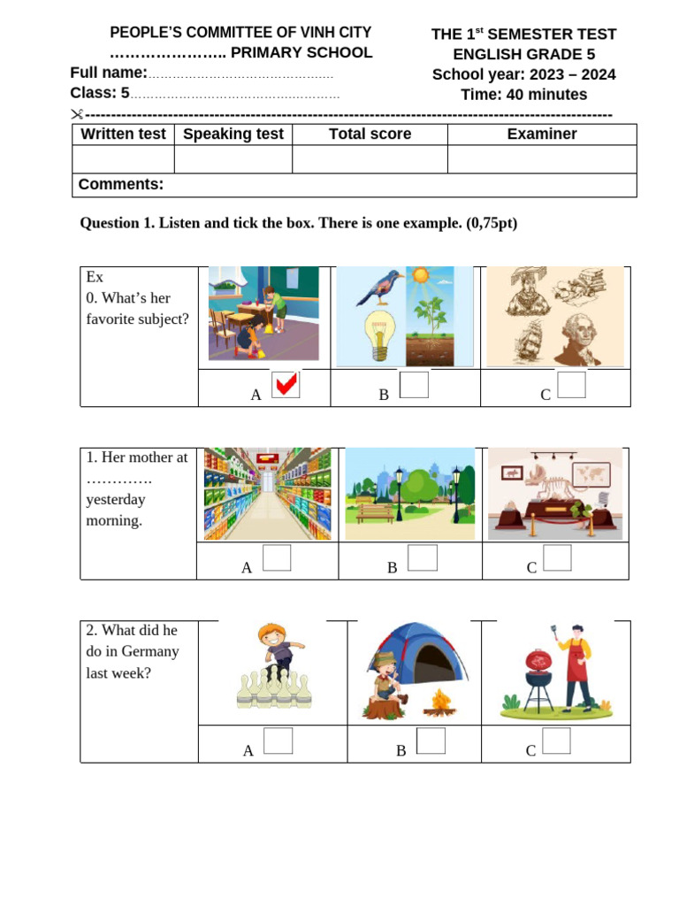 Grade 5 English Semester Test 2023 | PDF