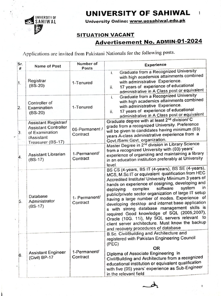 Administration Vacancies 2024 | PDF