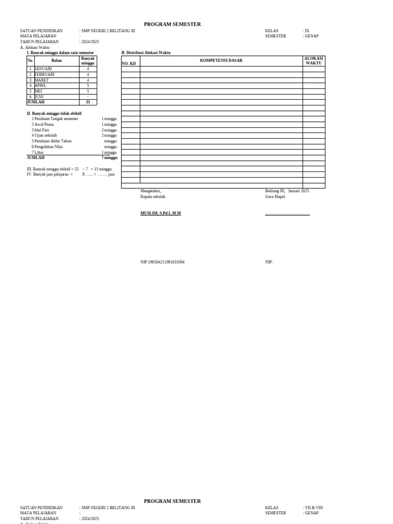 Blangko PROTA PROSEM GENAP 2024-2025 | PDF