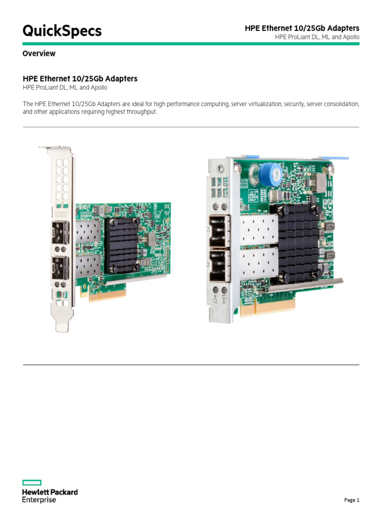 HPE - A00047733enw - HPE Ethernet 10 - 25Gb Adapters QuickSpecs | PDF ...