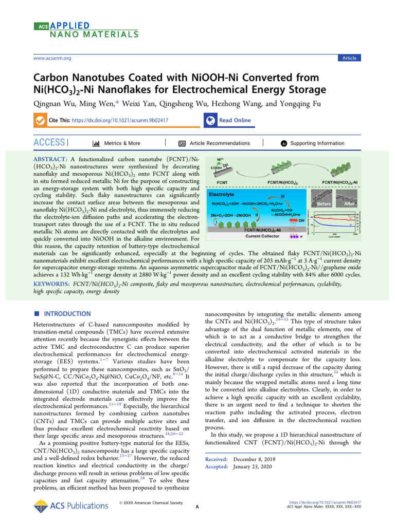 Carbon Nanotubes Coated With NiOOH-Ni Converted From Ni (HCO3) 2-Ni Nanoflakes For ...
