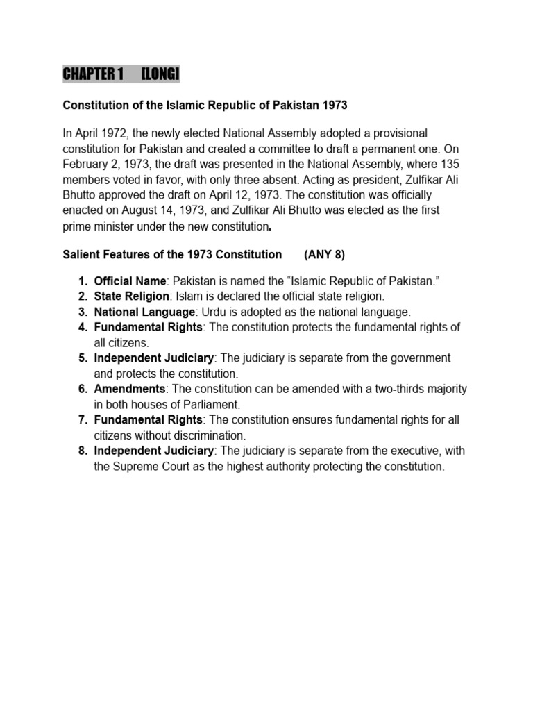 1973 Constitution of Pakistan Overview | PDF