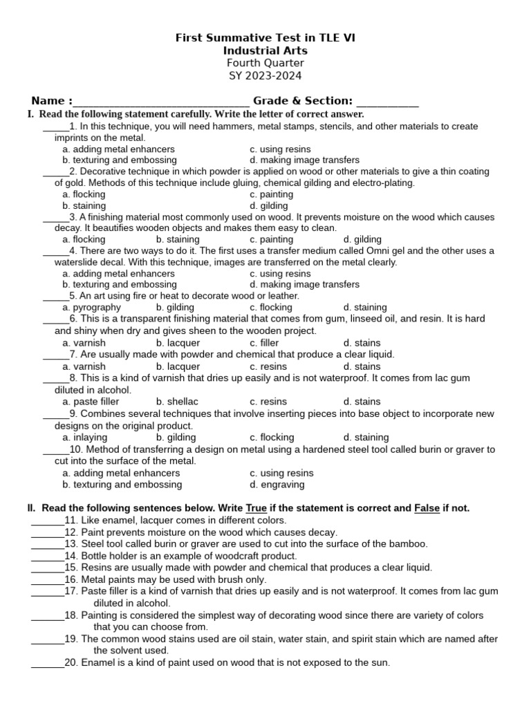 tle q4 s1 | PDF | Varnish | Materials