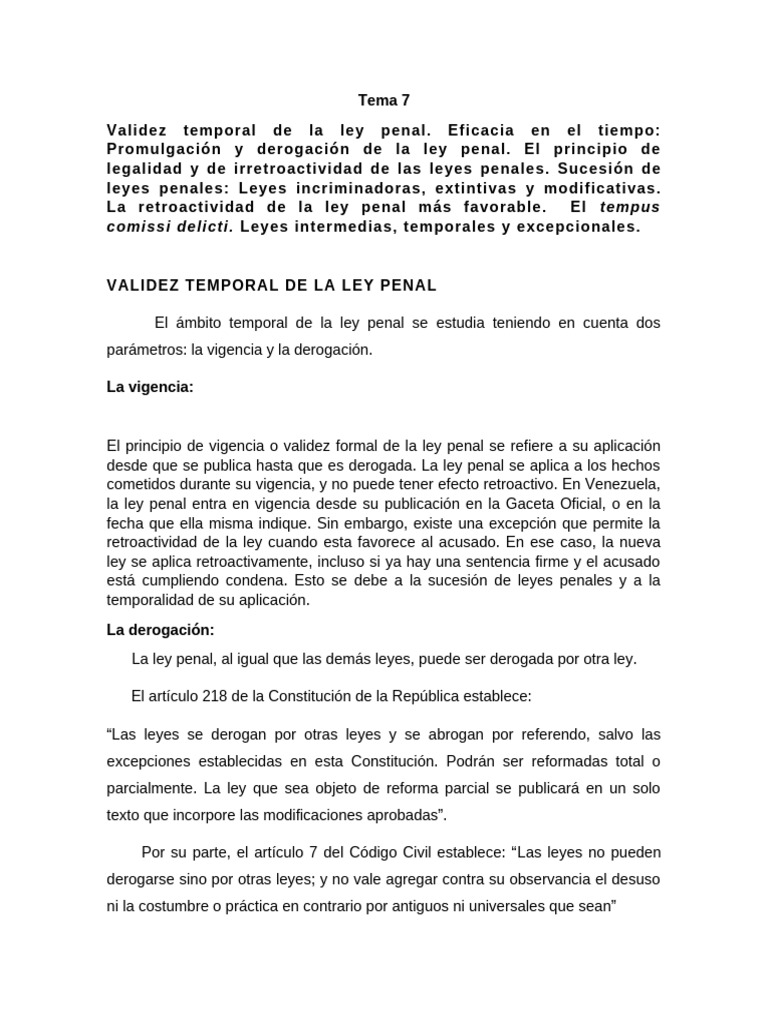 Tema 7 Ámbito Temporal de La Ley | PDF | Derecho penal | Justicia