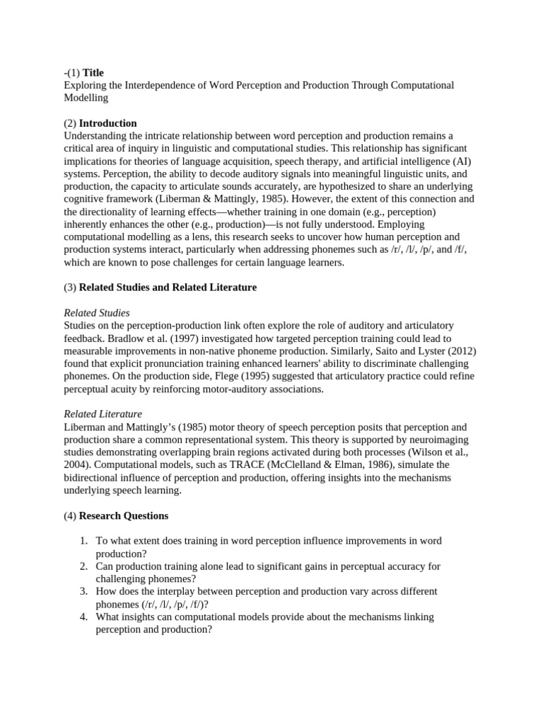 Exploring the Interdependence of Word Perception and Production Through Computational Modelling ...
