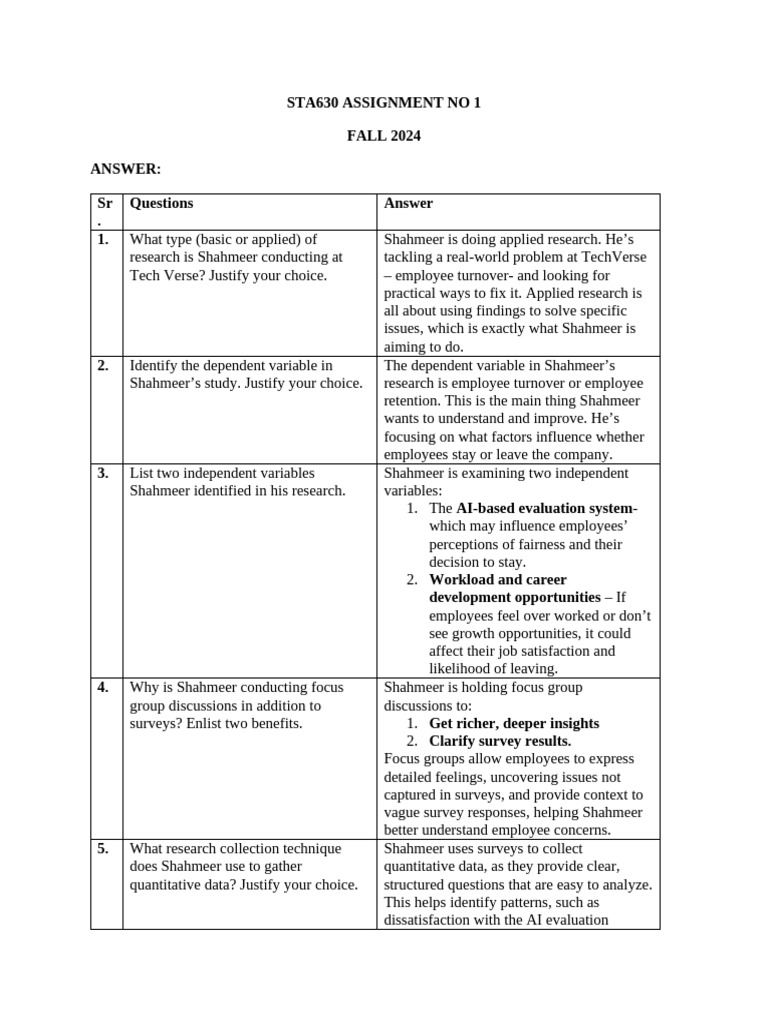 STA630 ASSIGNMENT NO 1 | PDF | Focus Group | Organizational Behavior