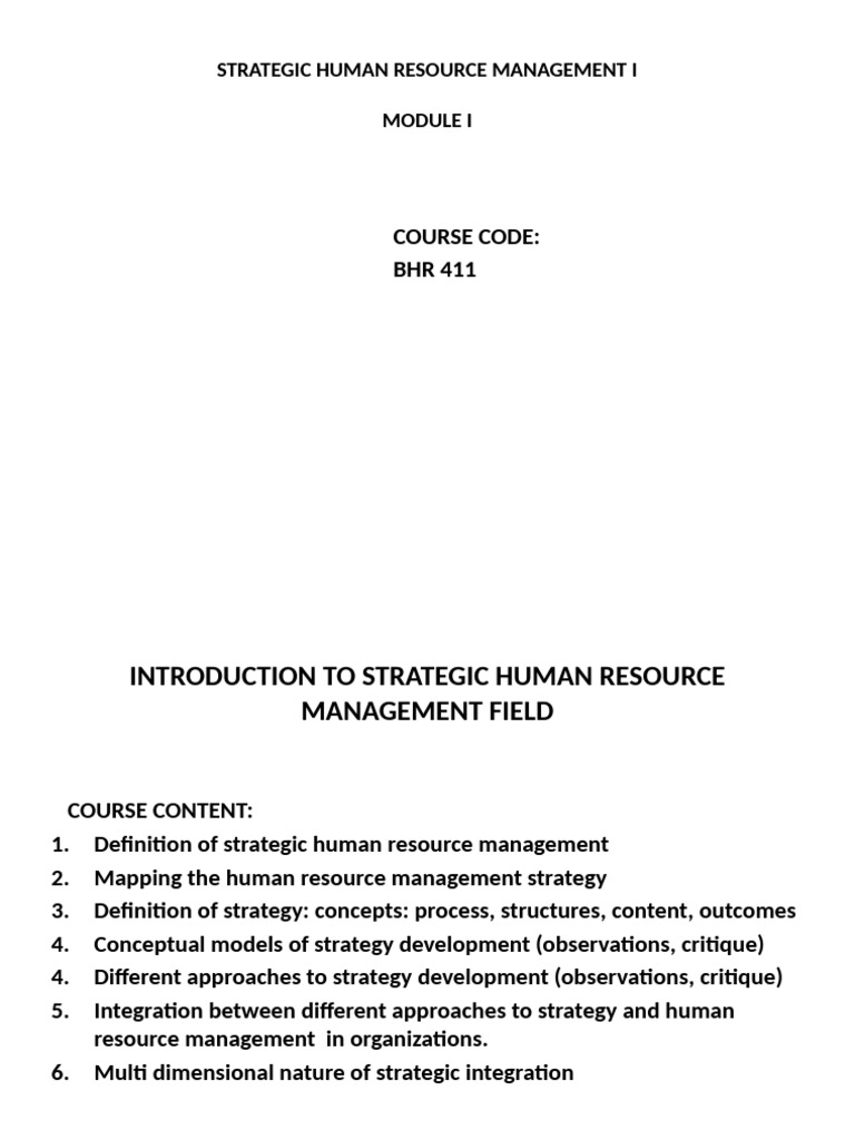 Strategic Human Resource Management I | PDF | Strategic Management ...