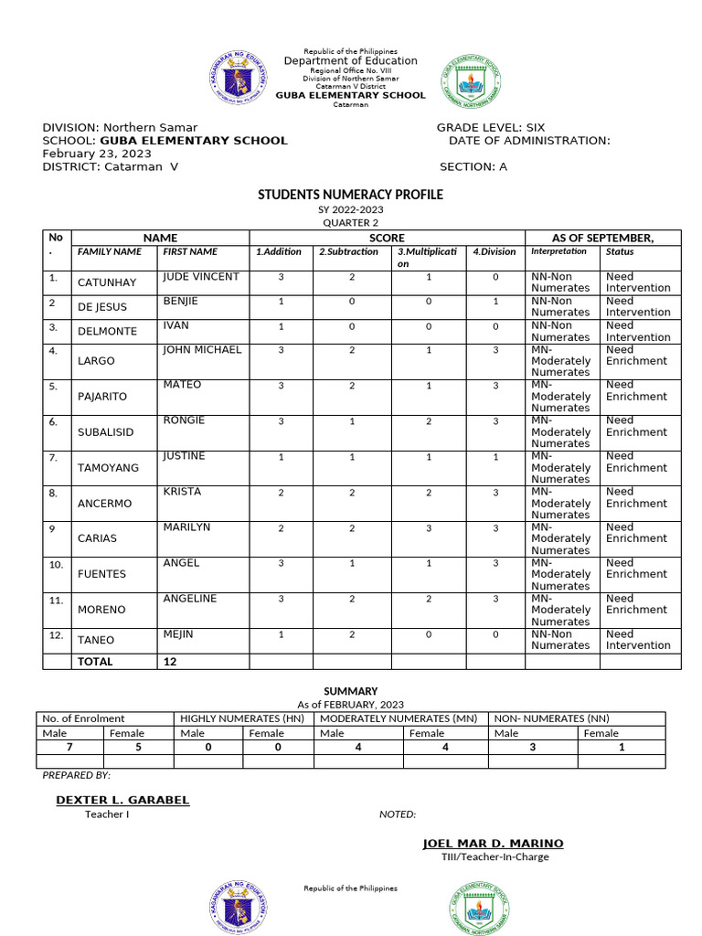 Grade 5 & 6 Numeracy Report | PDF | Philippines | Public Administration