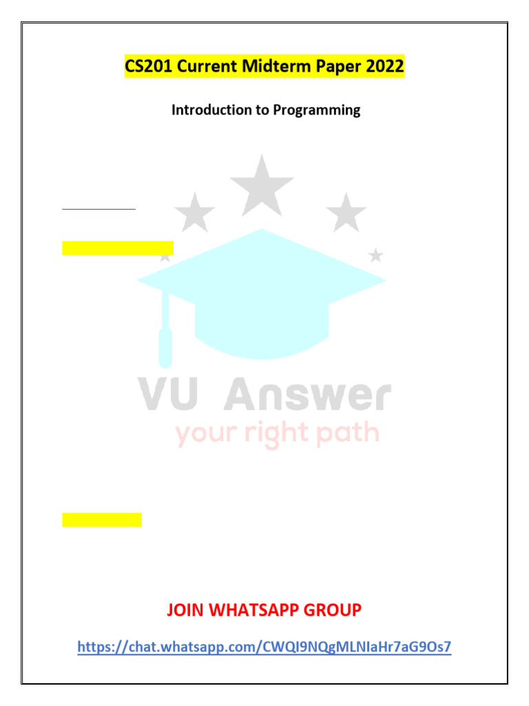 CS201 Current Midterm 2022 Papers | PDF | Integer (Computer Science) | Computer Programming