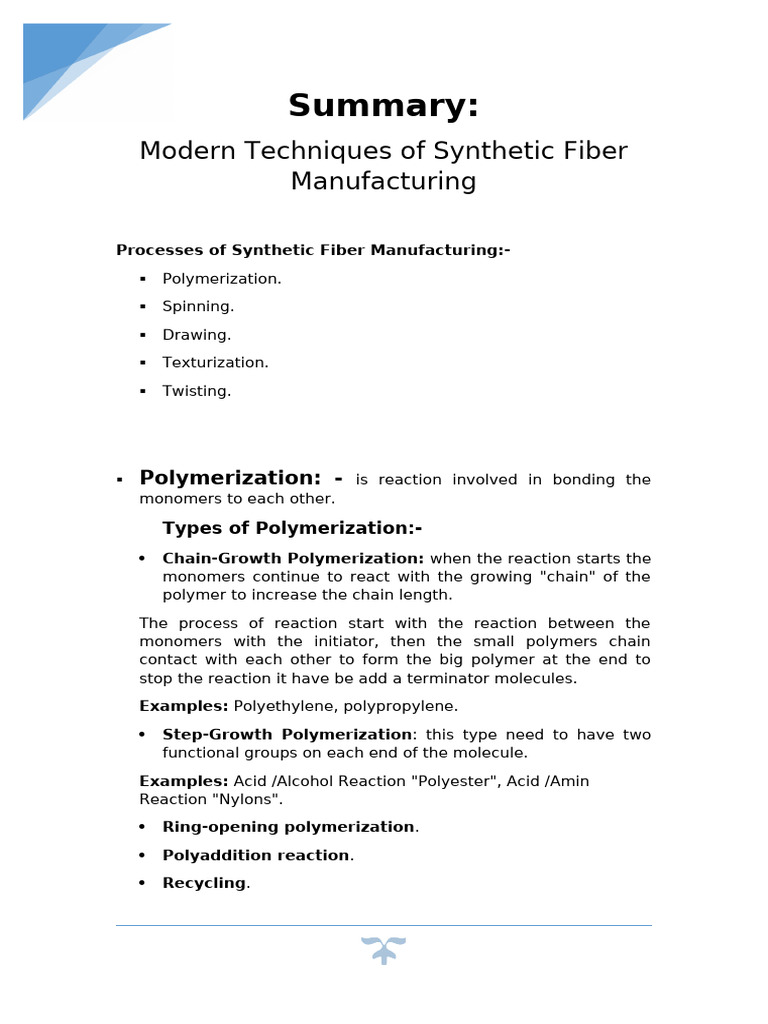 Summary | PDF | Polymerization | Polymers