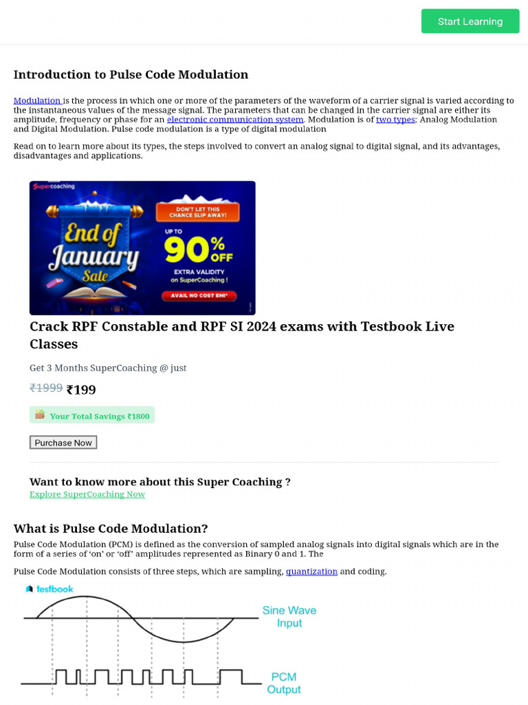 Pulse Code Modulation - Block Diagram, Types, Advantages, Uses | PDF