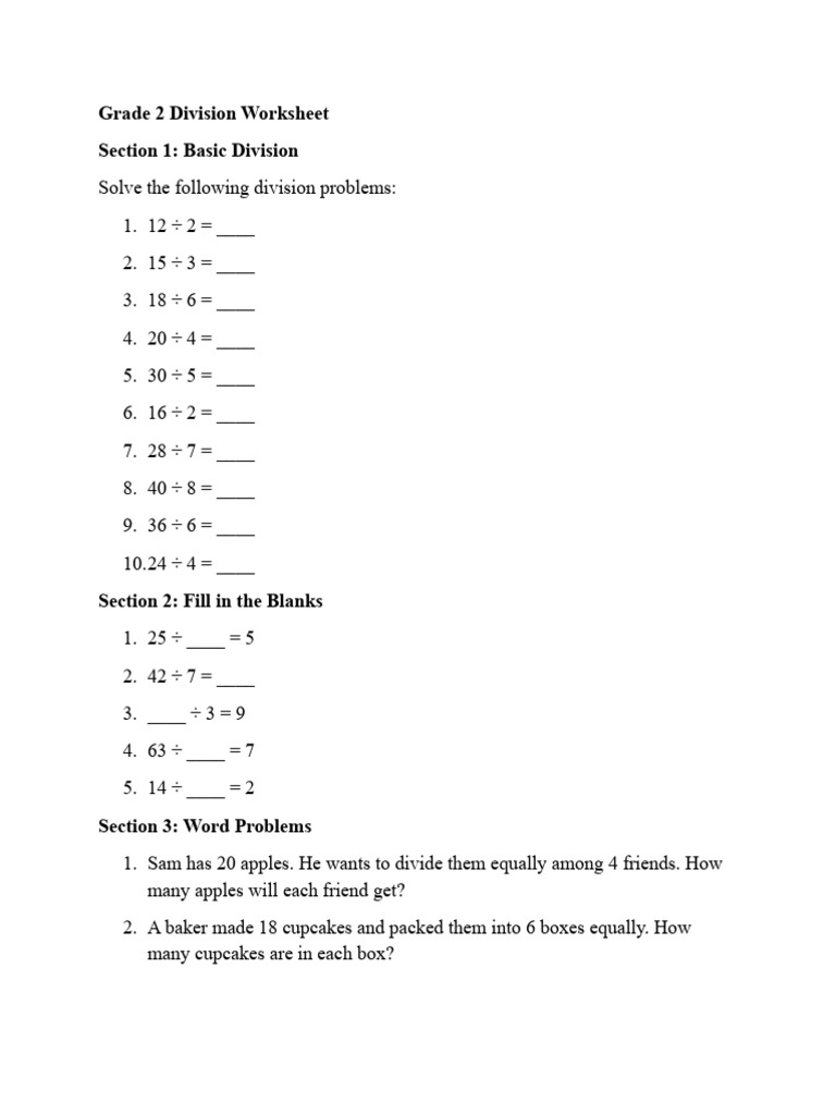 Grade 2 Division Worksheet Activities | PDF