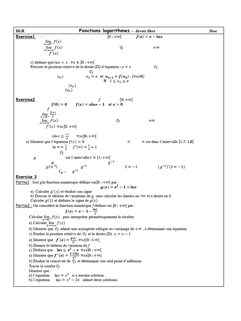 Logarithmes : Étude de fonctions et suites | PDF | Limite ...