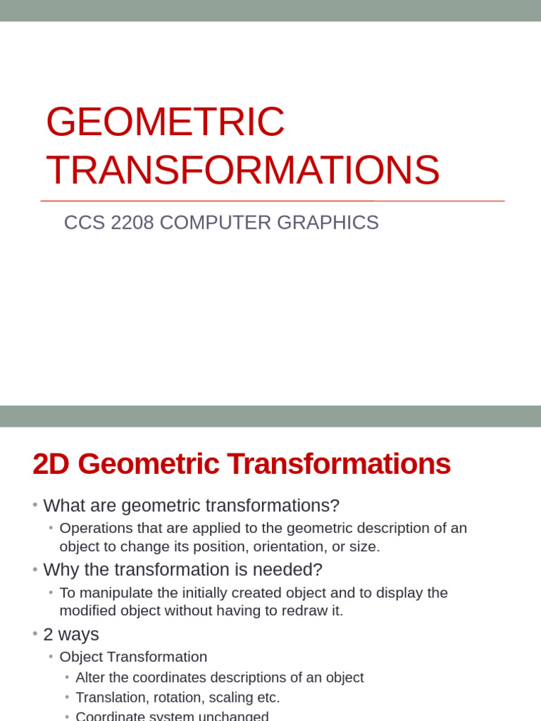 Lecture 6 Geometric Transformations | PDF | 2 D Computer Graphics ...
