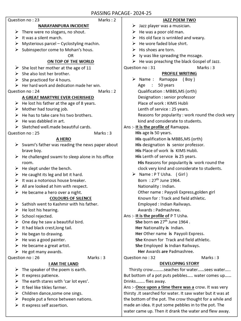 10th SL English Passing Package 2024- 25 | PDF
