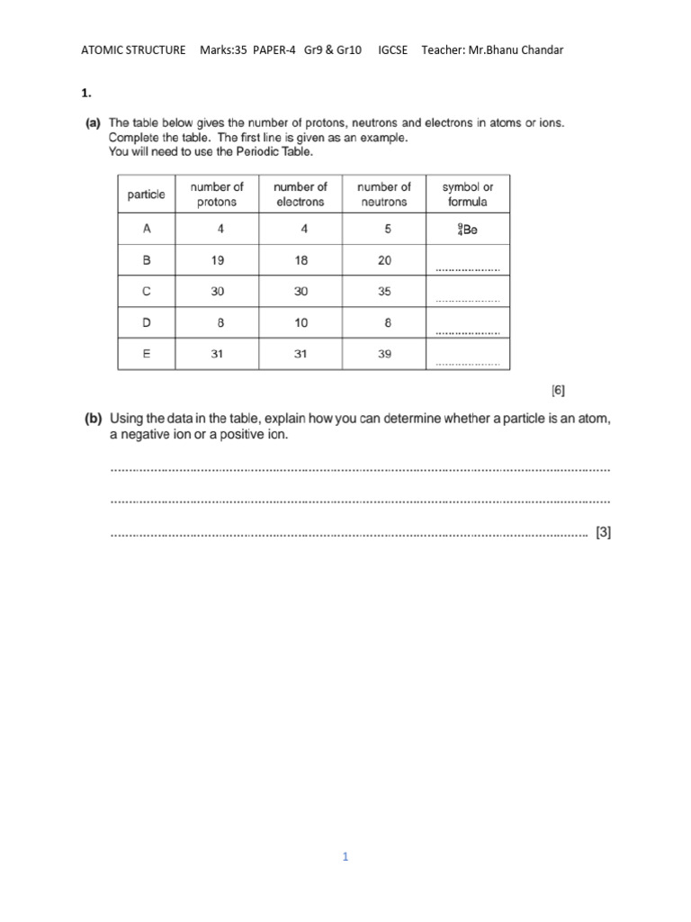 Atomic Structure_P4_TEST_IGCSE | PDF