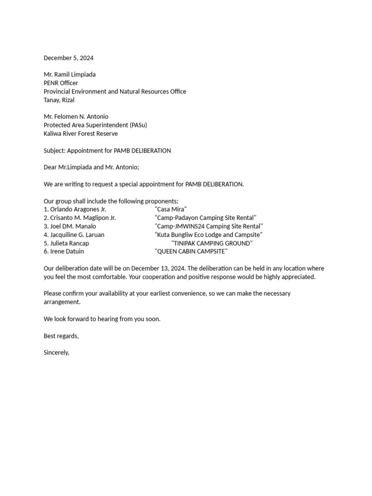 Request Letter Pamb Clearance | PDF