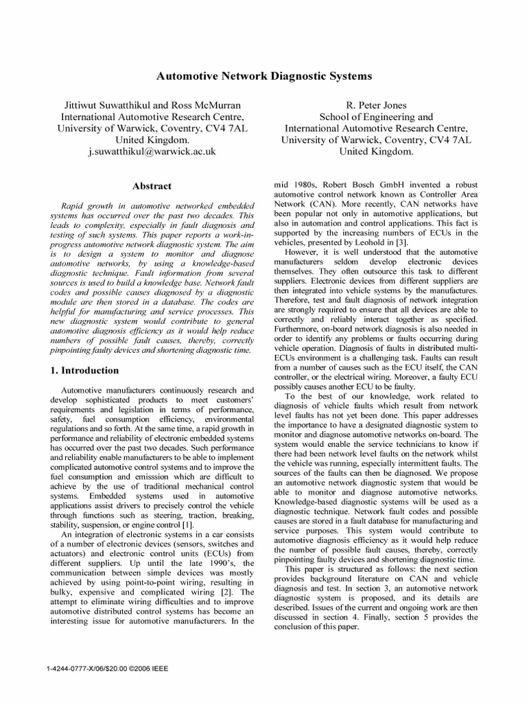 Automotive Network Diagnostic Systems | PDF | Reliability Engineering | Computer Network
