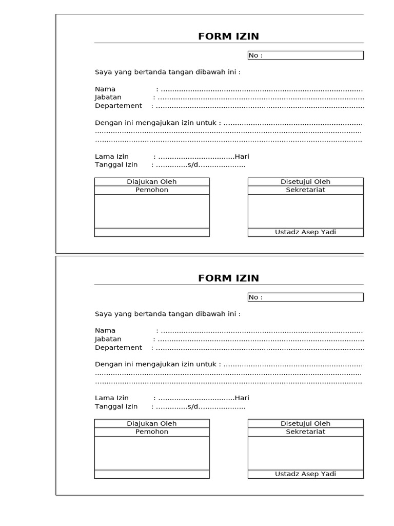 Form Izin Kerja Karyawan | PDF
