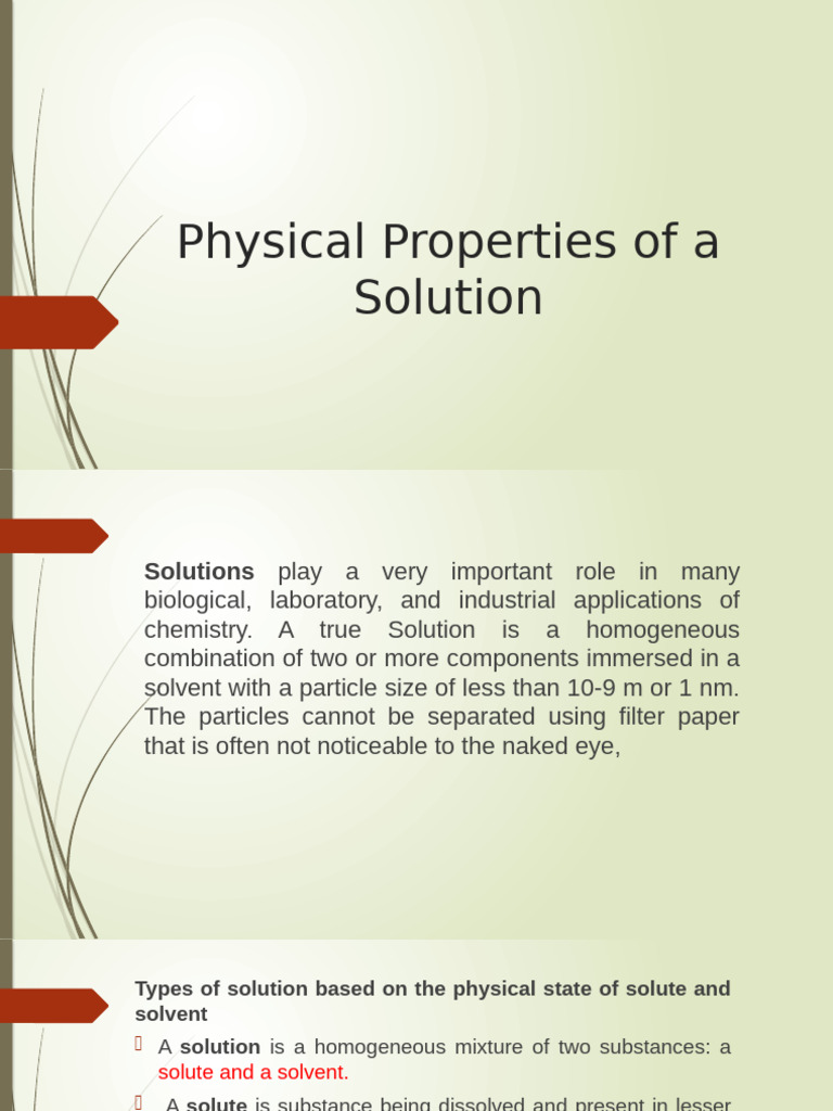 Physical Properties of a Solution | PDF | Mixture | Phases Of Matter