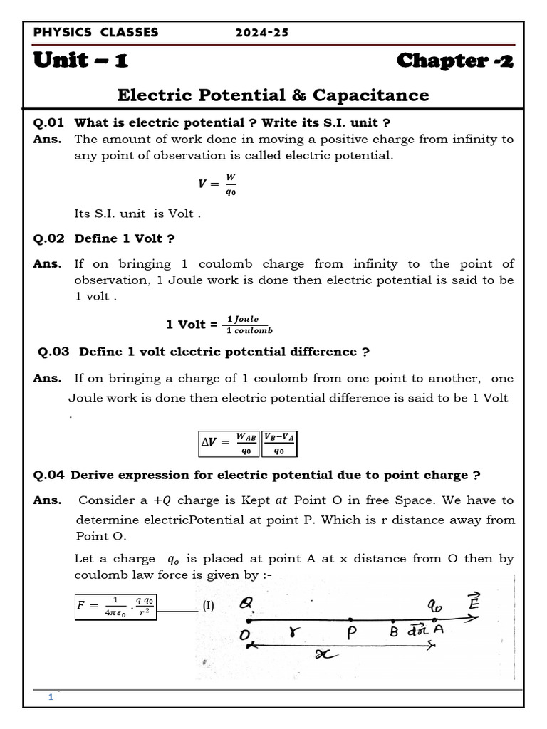 Electric Potential and Capacitance Explained | PDF | Capacitance ...