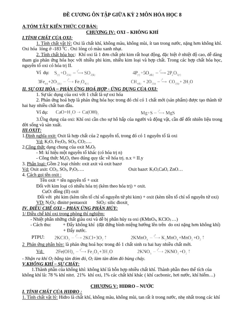 DE CUONG ON TAP KT GI A HK2 HOA 8 M I | PDF