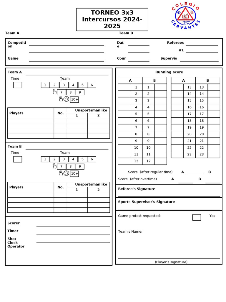 3x3 Basketball Score Sheet | PDF | Rules | Regulation