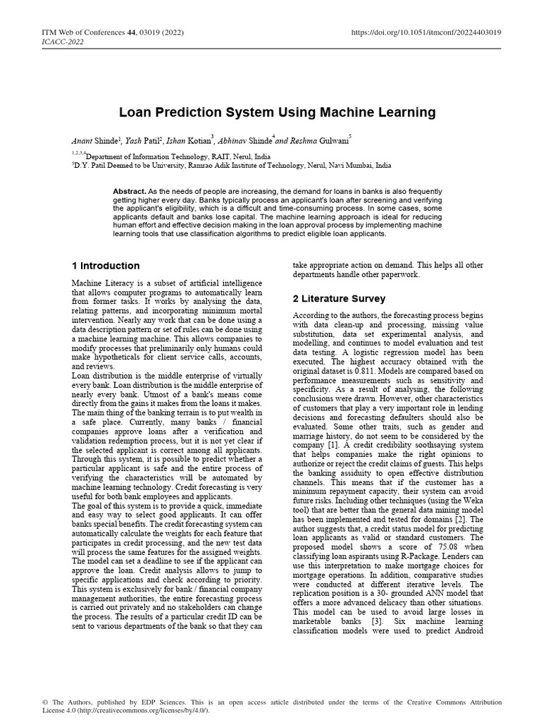 Loan Prediction System Using Machine Learning | PDF | Cross Validation (Statistics) | Machine ...