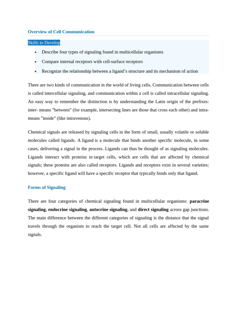 Overview of Cell Communication | PDF | Cell Signaling | Hormone