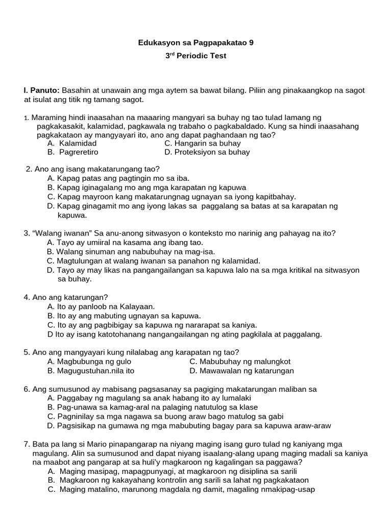 NegOr EsP9 Assessment Q3-For-Review | PDF