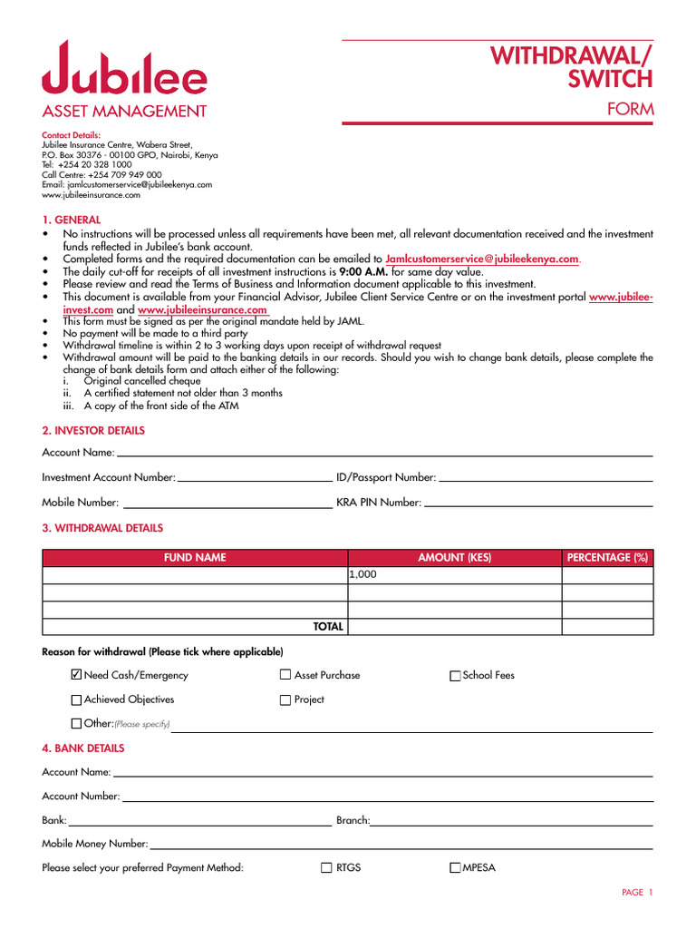 Withdrawal & Switching Form (1) - 1 | PDF | Banks | Investing