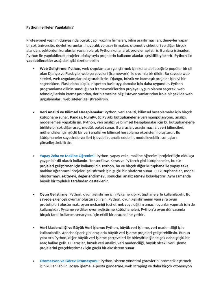 Python Ile Neler Yapılabilir | PDF