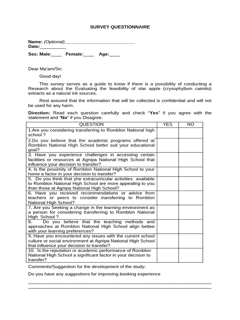 Research Questionnaire | PDF