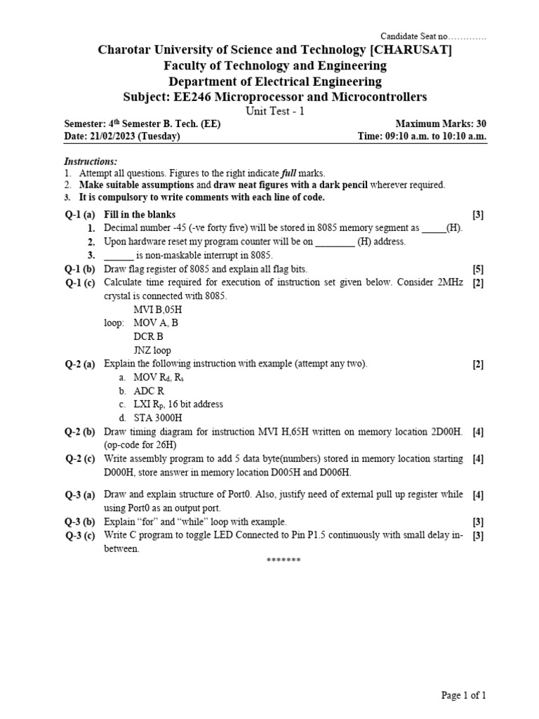 Question Paper Unit Test - 1 | PDF | Computer Hardware | Computing