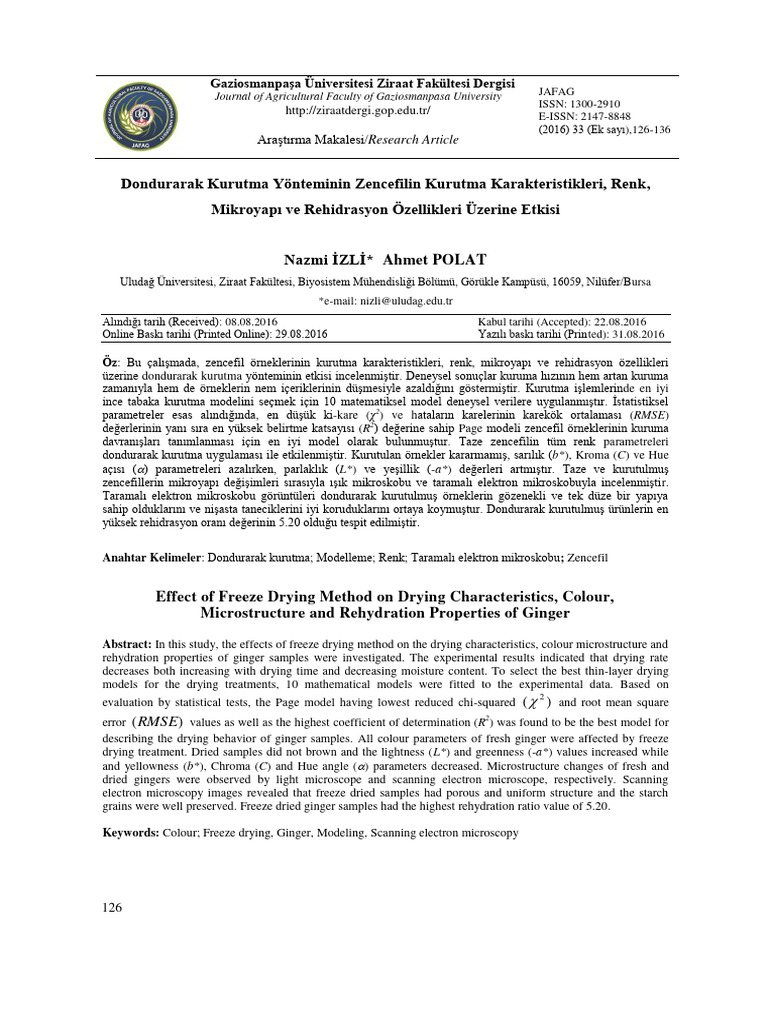 Zencefilin Kurutma Karakteristikleri, Özellikleri Üzerine Etkisi | PDF