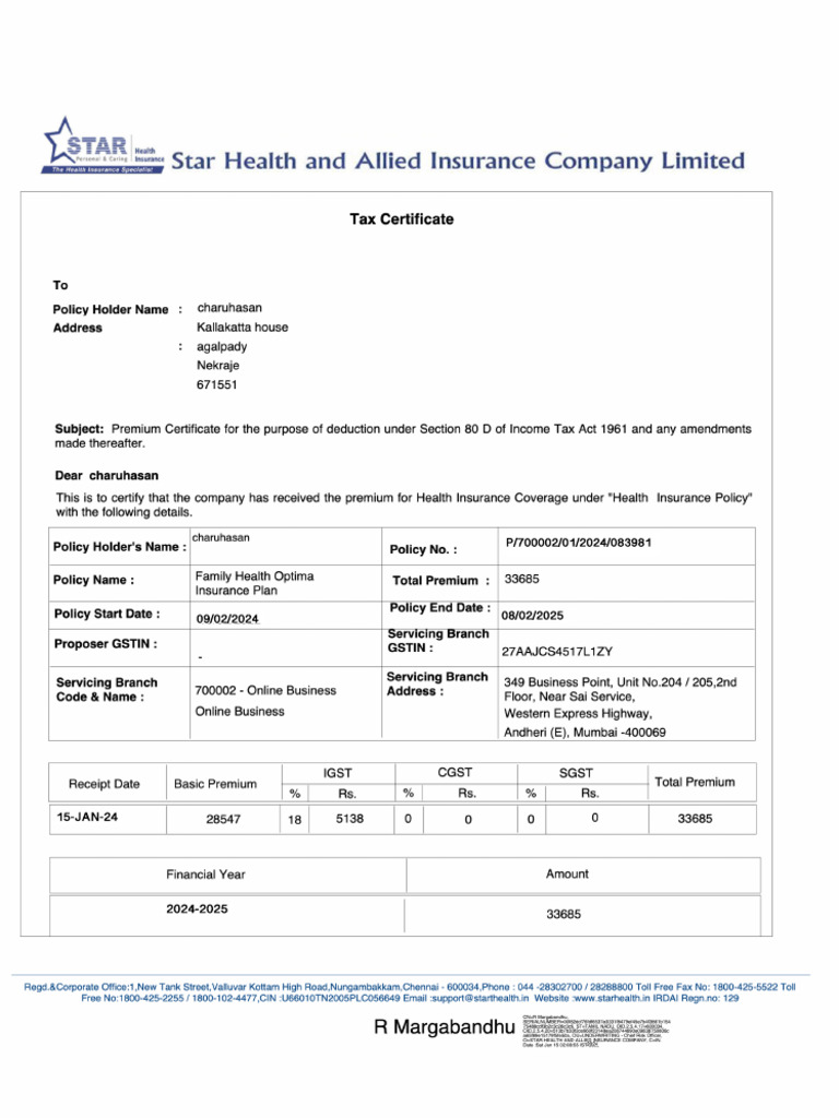 80D Certificate | PDF